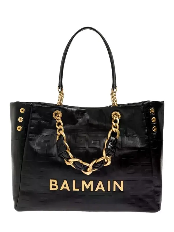 Balmain Monogram Embossed Tote Bag - Black