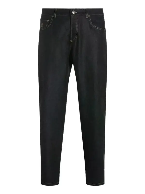 Brunello Cucinelli Straight-leg Wool Trousers With Contrast Stitching - Black