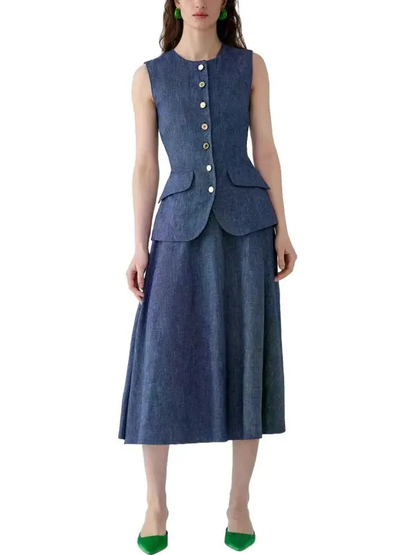 Carolina Herrera Buttoned Peplum Top - Blue