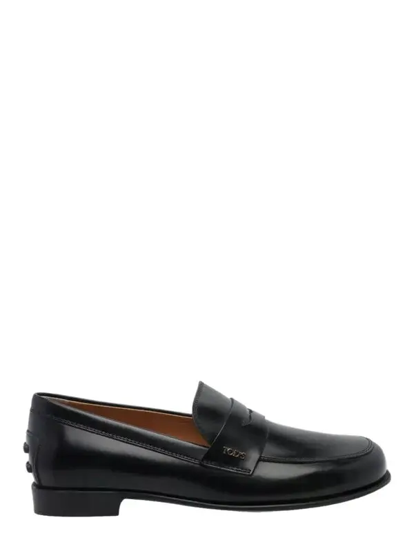 TOD'S Leather Loafers With Logo Plaque - Black