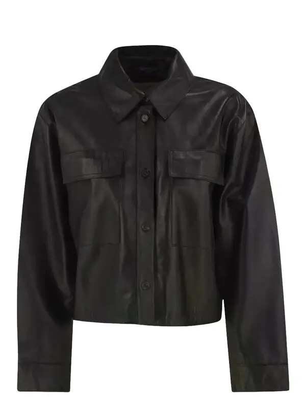 Max Mara Cropped Lamb Leather Jacket - Black