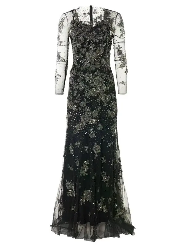 Carolina Herrera Trumpet Gown With Floral Embroidery - Black