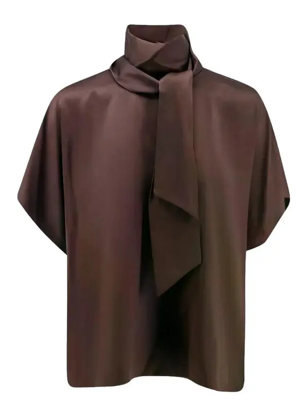 Brunello Cucinelli Satin Scarf Detail Blouse - Brown