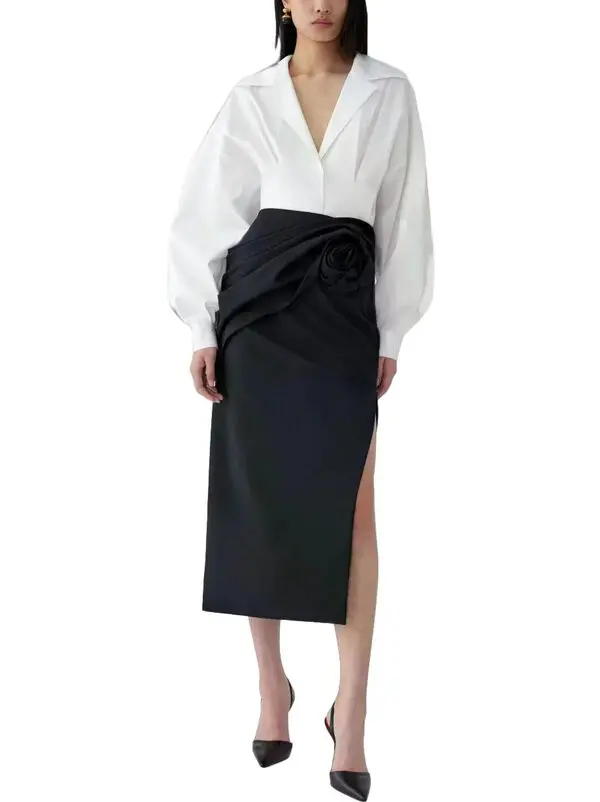 Carolina Herrera Rosette Detail Draped Midi Skirt - Black