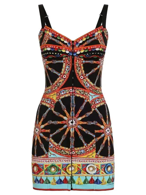 Dolce & Gabbana Carretto Print Charmeuse Mini Dress - Black