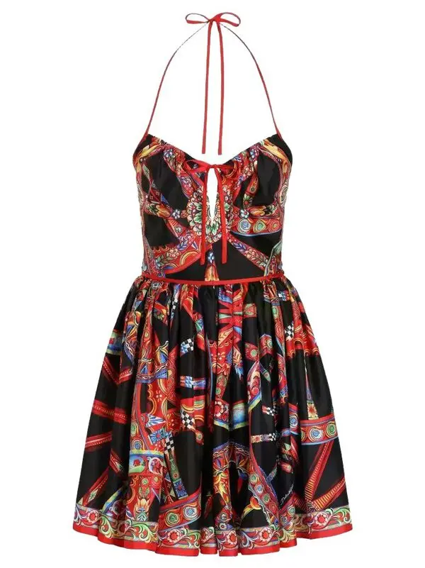 Dolce & Gabbana Carretto-print Silk Twill Dress - Black