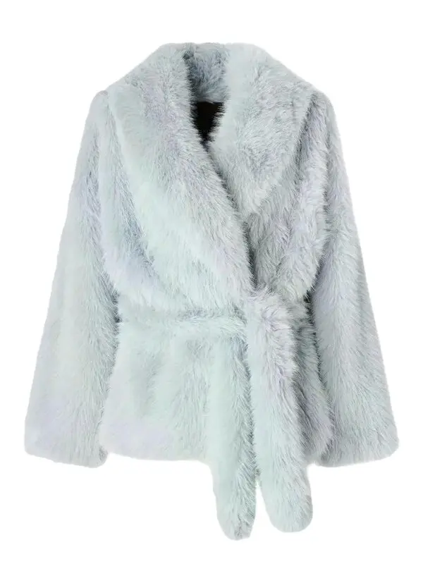 Pinko Faux Fur Blouson Jacket With Belt - Blue