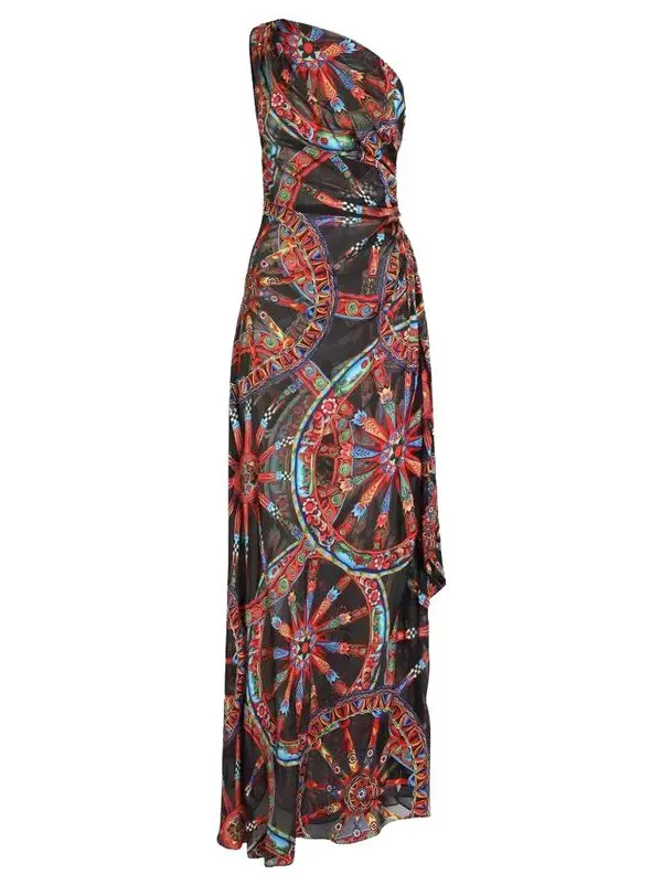 Dolce & Gabbana Carretto-print One-shoulder Maxi Dress - Black