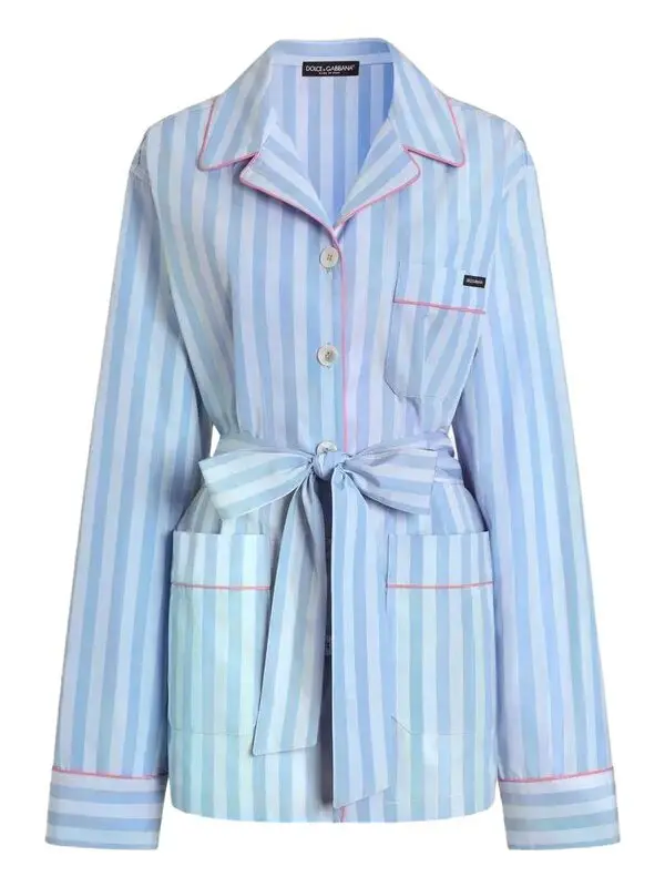 Dolce & Gabbana Striped Belted Jacket - Blue
