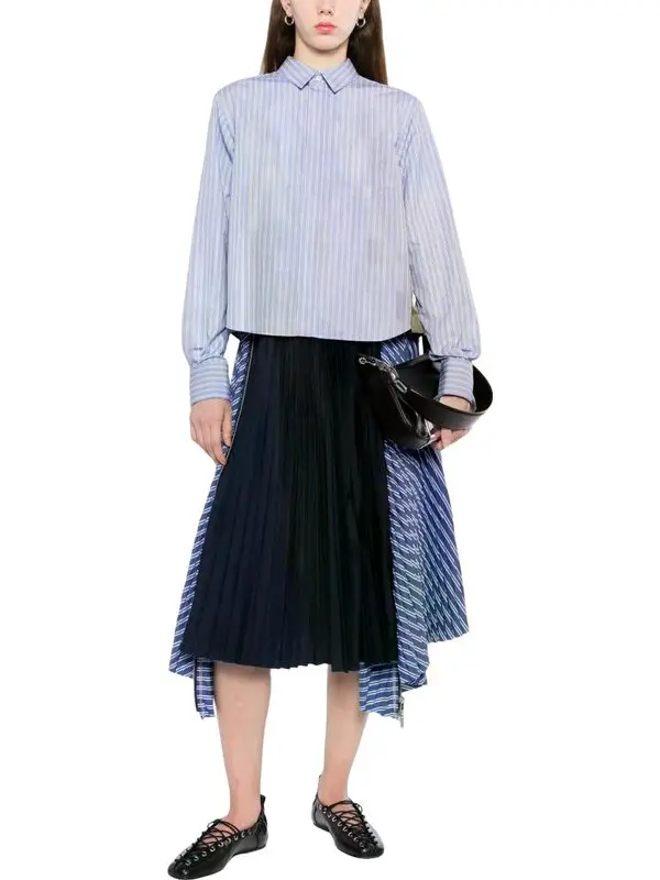 Sacai Striped Twill Shirt With Concealed Front Button Fastening - Blue