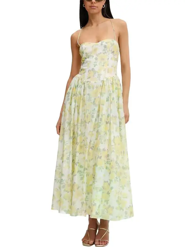 Bardot Floral Print Lace-up Maxi Dress - Yellow