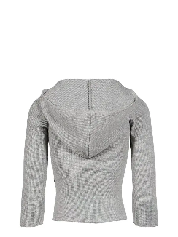 GLOWNY 3/4 Sleeve Waffle Knit Button Hoodie - Grey