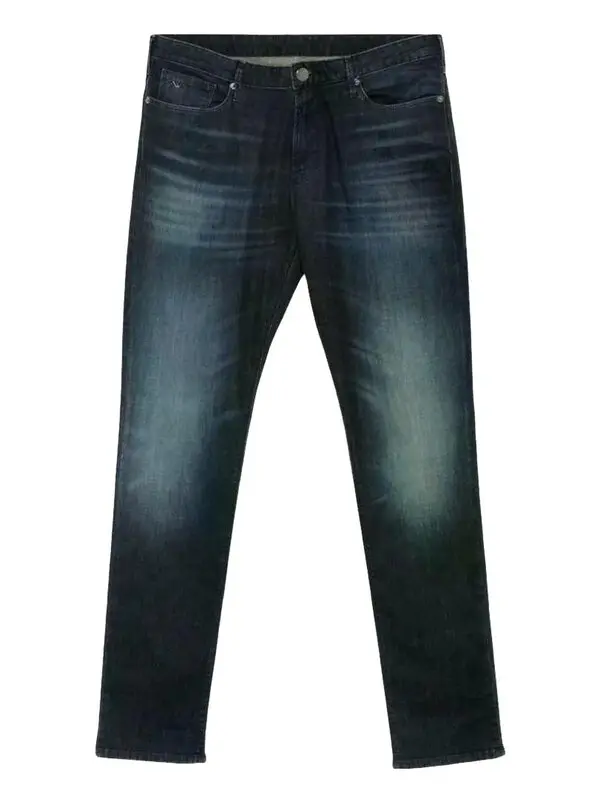 Emporio Armani Faded Effect Whiskered Jeans - Blue