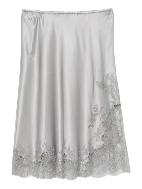 Carine Gilson Lace-trimmed Silk Midi Skirt - Grey