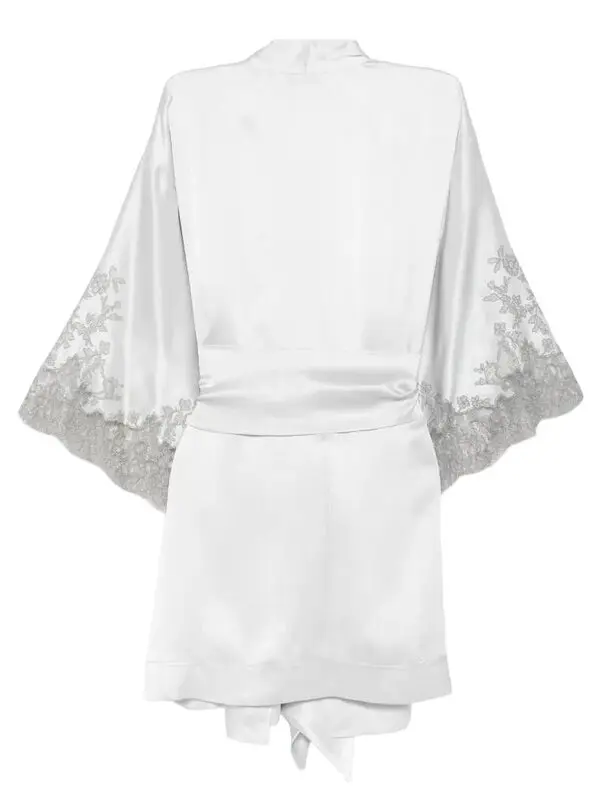 Carine Gilson Lace Trim Silk Dressing Gown - Grey