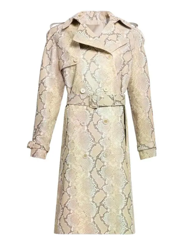 Elie Saab Python-print Double-breasted Coat - Neutrals