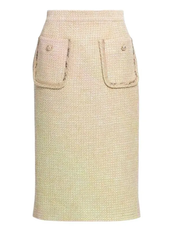 Elie Saab Tweed Python-print Midi Skirt - Neutrals
