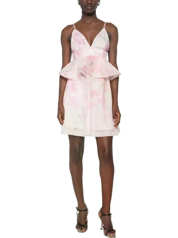 PAPER LACE Audrey Floral-print Peplum Mini Dress - Neutrals
