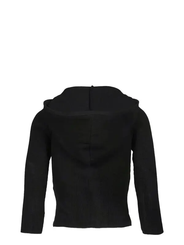 GLOWNY 3/4 Sleeve Hooded Button-front Hoodie - Black