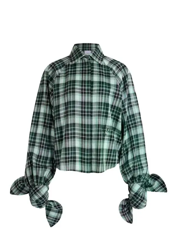 PATOU Bow-sleeve Check Shirt - Green