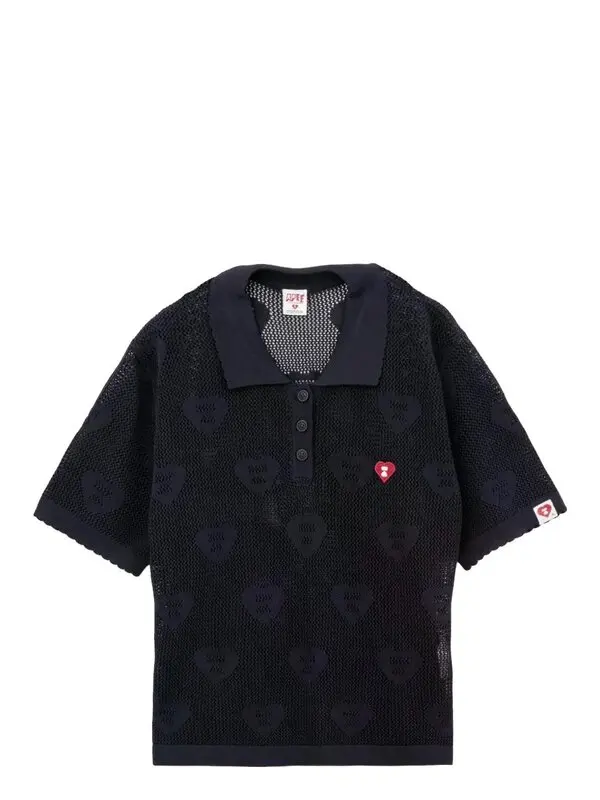 AAPE BY *A BATHING APE Apee™ A Bathing Ape® Heart-motif Open-knit Polo Shirt - Blue