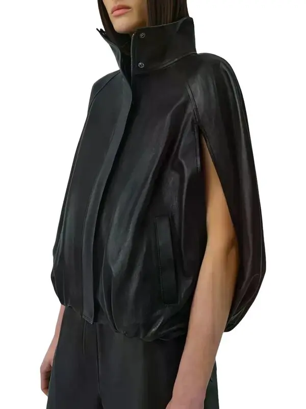 Simkhai Jada Leather Cape Jacket - Black