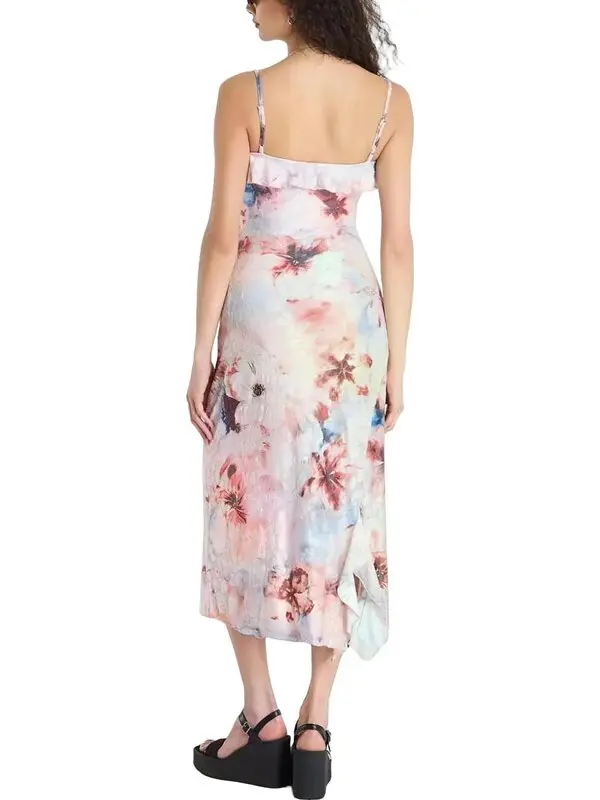 Desigual Floral Print Ruffled Maxi Dress - Pink