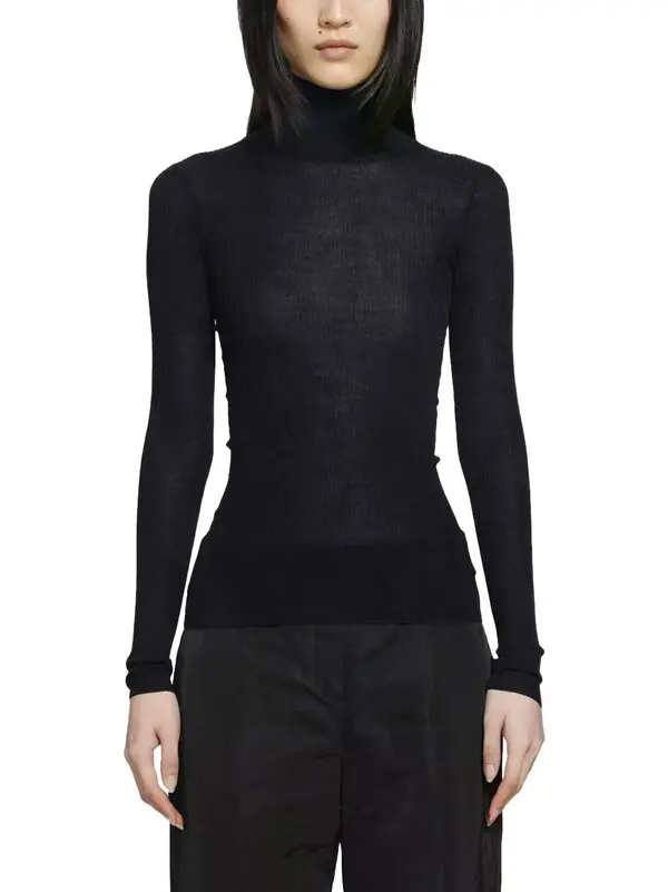 JIL SANDER Ribbed High-neck Long-sleeve Top - Blue