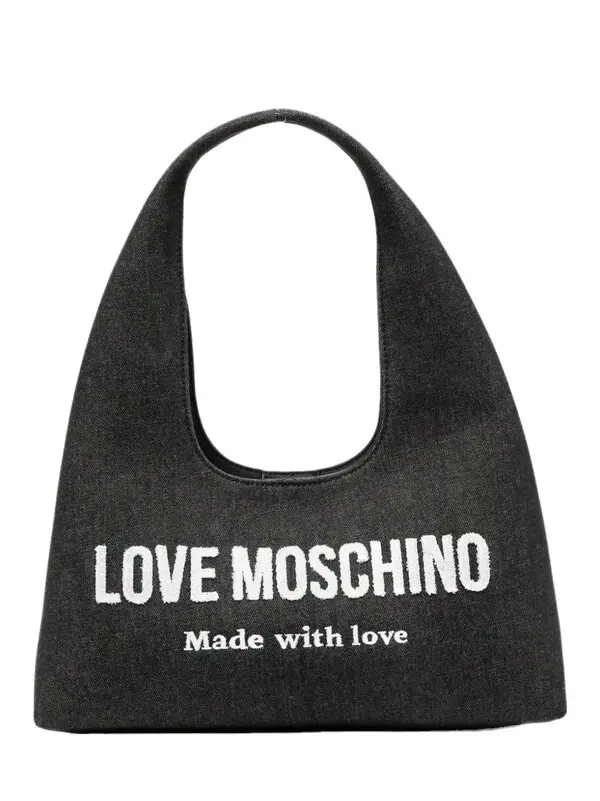 Moschino Logo-appliqué Denim Shoulder Bag - Black