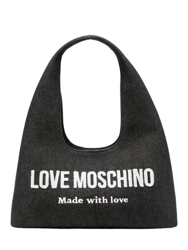 Moschino Logo Appliqué Denim Shoulder Bag - Black