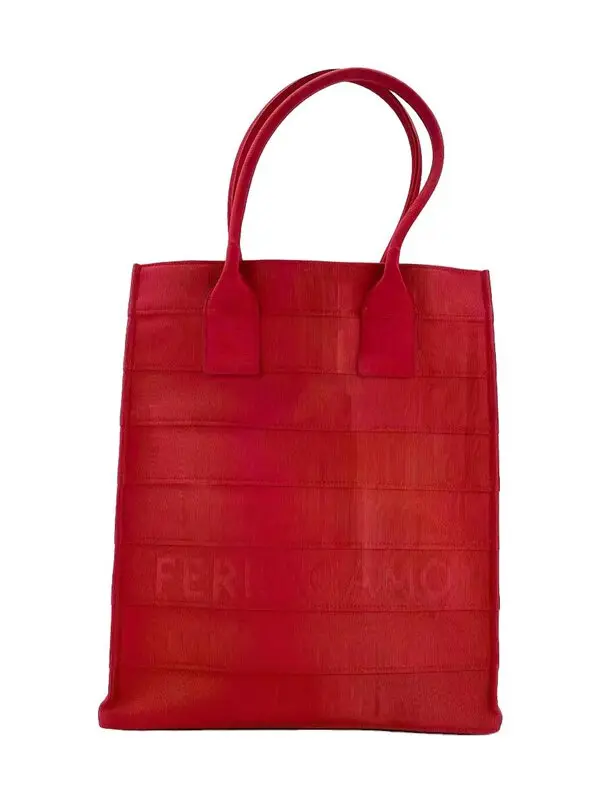 FERRAGAMO Ribbed Canvas Tote Bag - Red