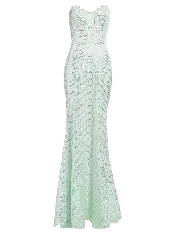Elie Saab Sequin-embroidered Strapless Maxi Dress - Green