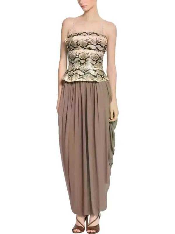 Elie Saab Python-effect Peplum Leather Corset - Neutrals