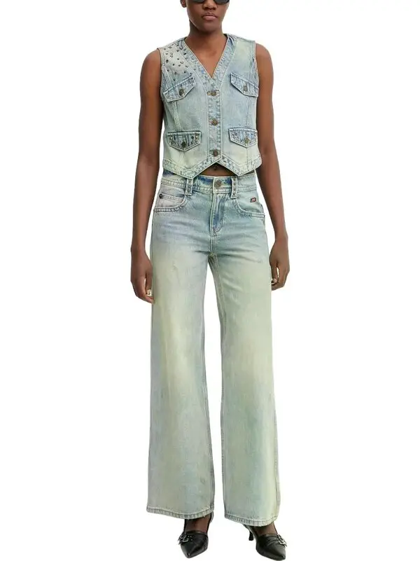 Miss Sixty Stud-embellished Embroidered Wide-leg Jeans - Blue