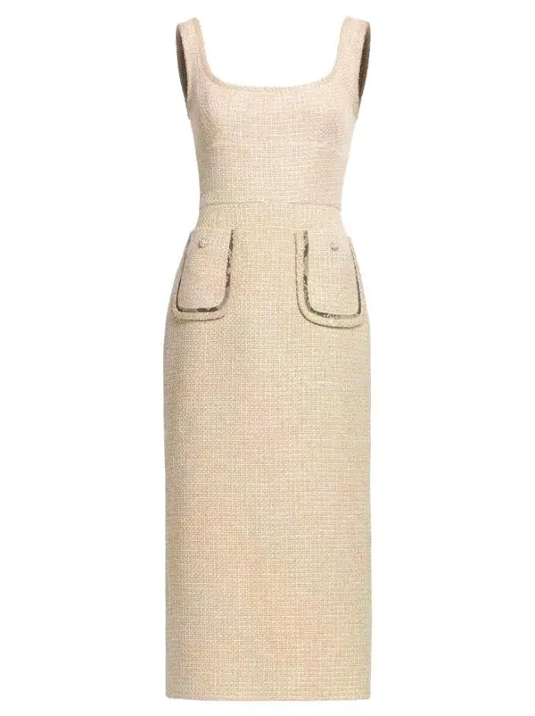 Elie Saab Bouclé Midi Dress With Python Print Trim - Neutrals