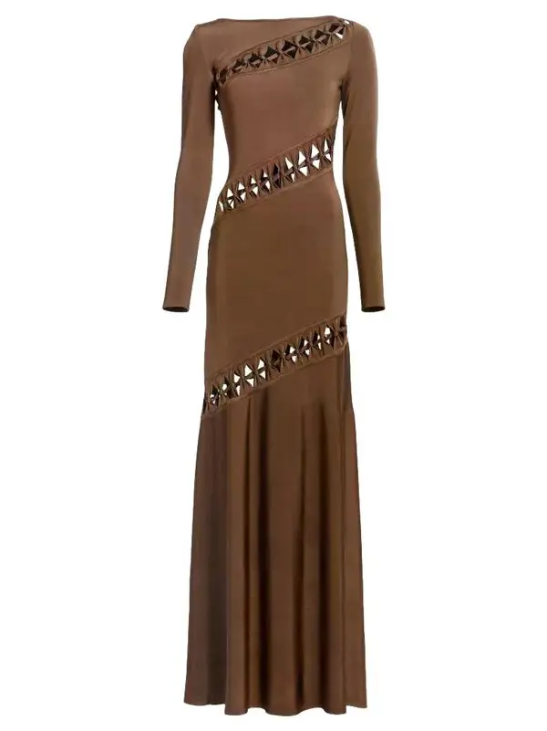 Elie Saab Long-sleeve Cut-out Maxi Dress - Brown