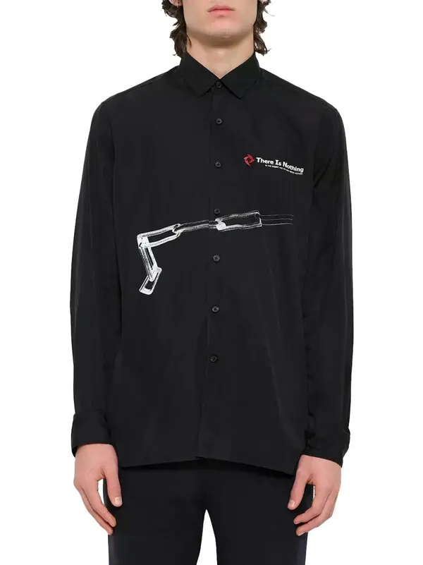 LANVIN Graphic-print Small-collar Shirt - Black