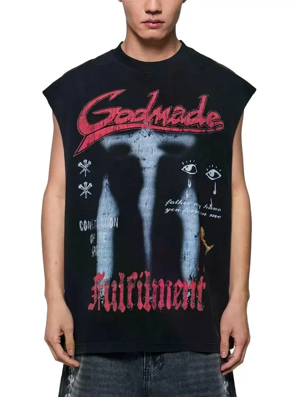 GODMADE Graphic-print Sleeveless T-shirt - Black