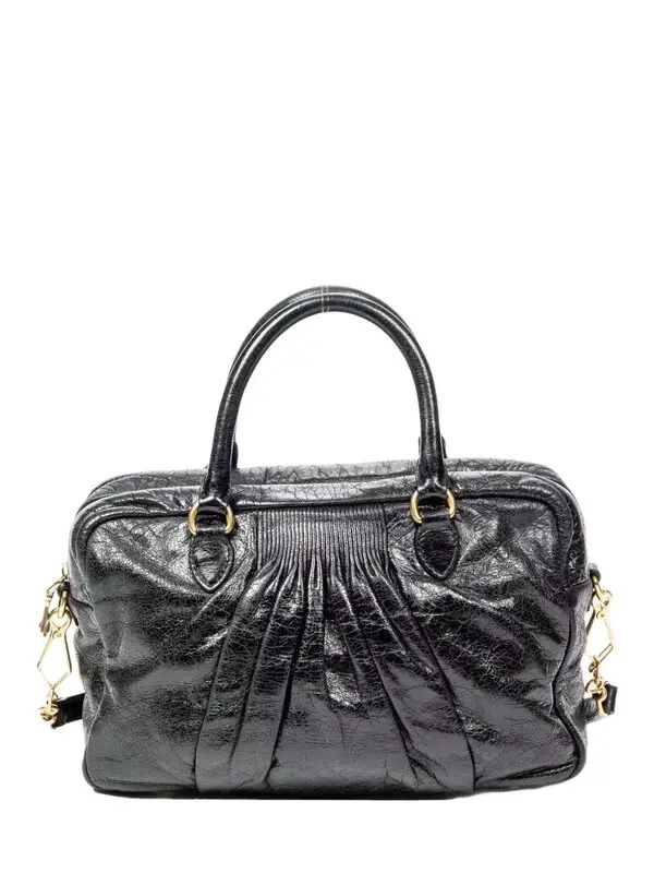 Miu Miu Mini Pleated Boston Zip Tote Bag - Black