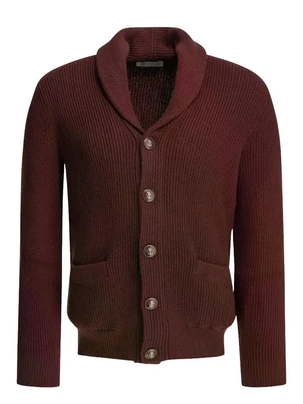 Brunello Cucinelli Shawl Collar Ribbed Cardigan - Red