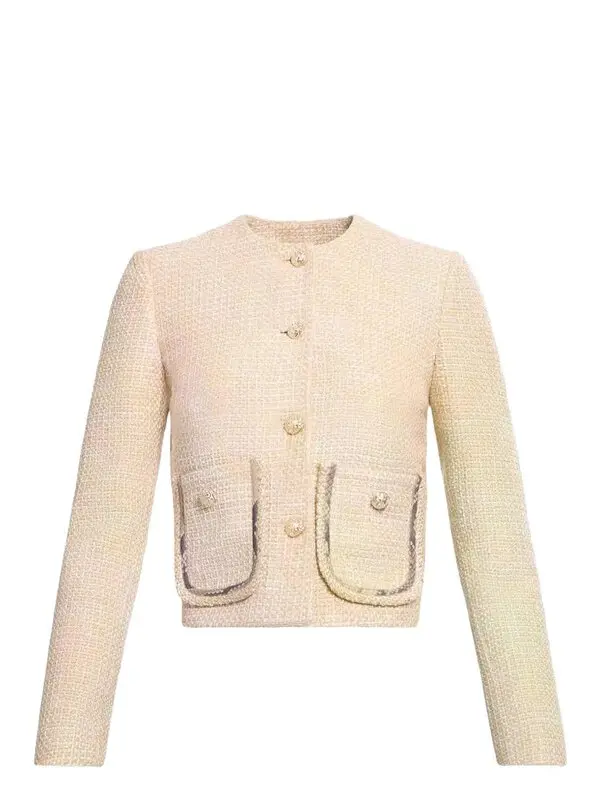 Elie Saab Cropped Tweed Jacket With Python Print - Neutrals