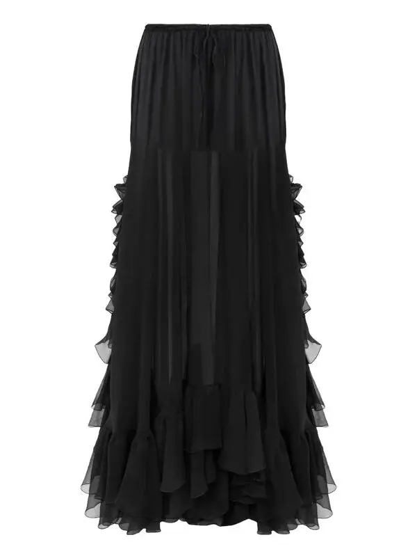 Chloé Ruffled Tiered Silk Maxi Skirt - Black