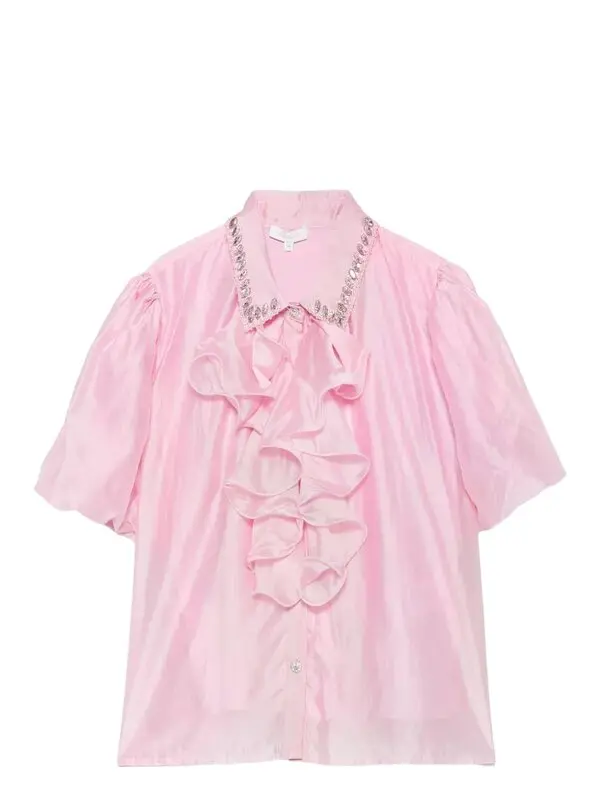 PAPER LACE Ruffled Crystal-embellished Shirt - Pink