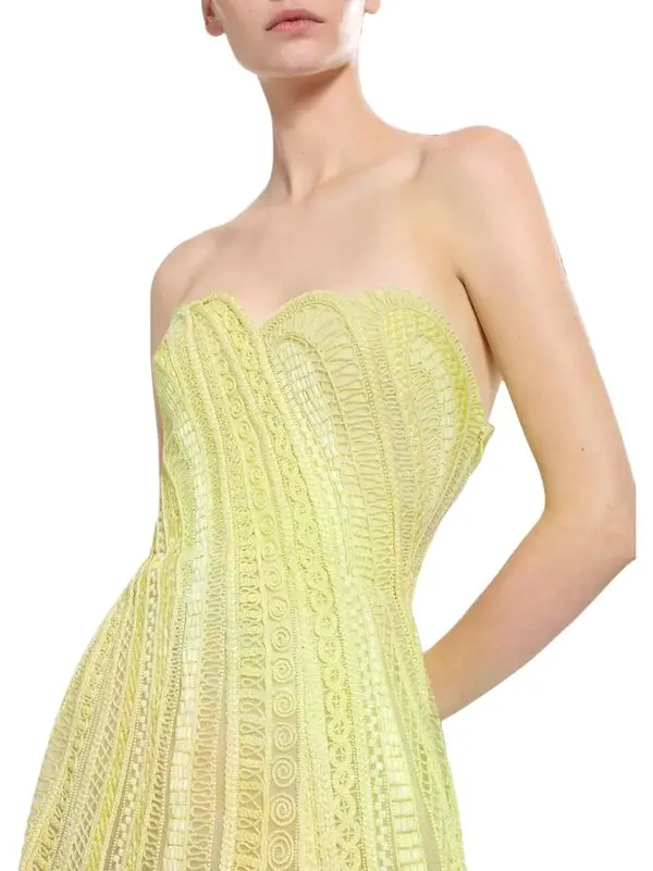Elie Saab Embroidered Strapless Midi Dress - Yellow