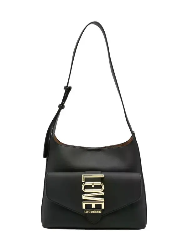 Moschino Logo Plaque Shoulder Bag - Black