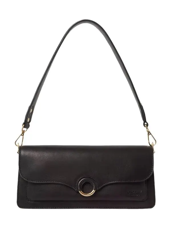 OSPREY Marlow Ring Detail Leather Shoulder Bag - Black