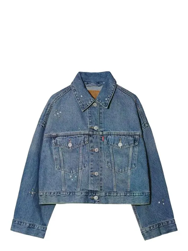 LEVI'S Crystal-embellished Cropped Denim Jacket - Blue