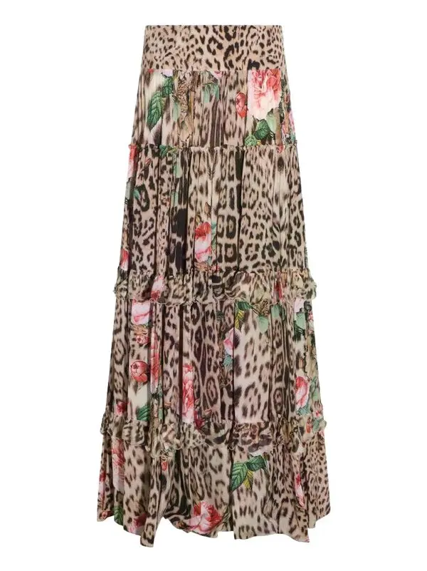Roberto Cavalli Leopard-print Tiered Maxi Skirt - Neutrals