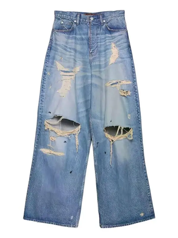 MASU Distressed Wide-leg Jeans - Blue