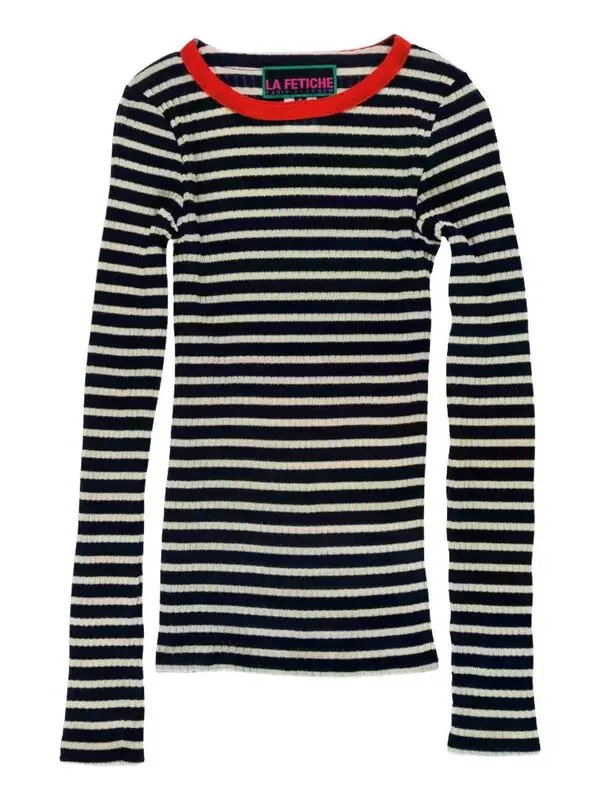 LA FETICHE Jackie Striped Ribbed Knit T-shirt - Blue